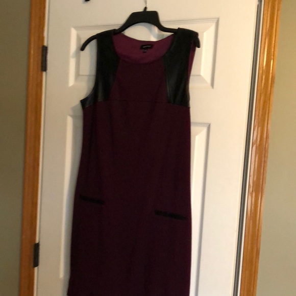 Spense | Dresses | Deep Purple Dress With Black Leather | Poshmark
